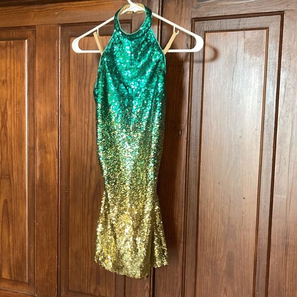 Revolution | Dresses | Revolution Girls Night Out Green Gold Sequin ...